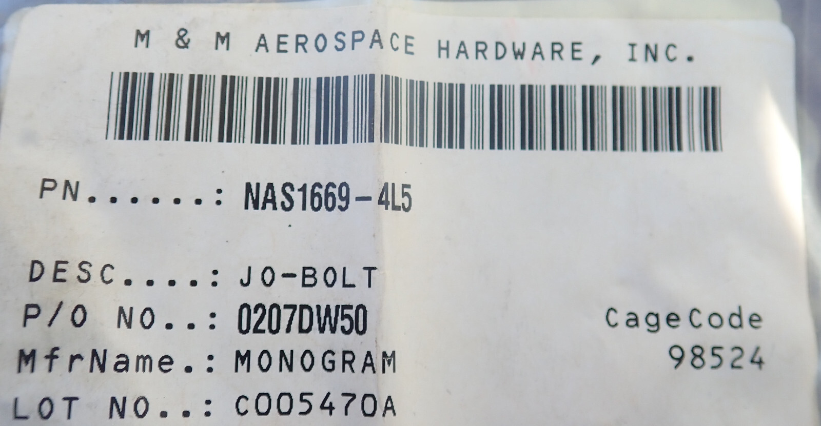 NAS1669-4L5 Jo-Bolt (Bag of 4) Aviation Flush Head Blind Bolts Fastener ...