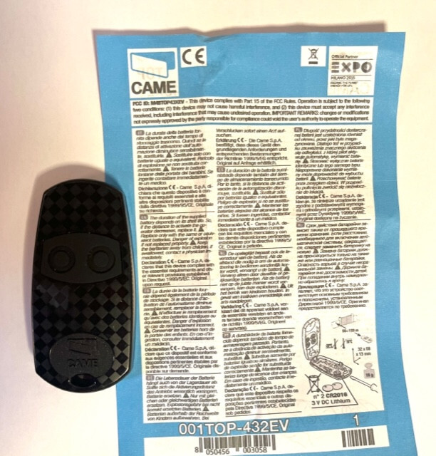 CAME TOP432EV 2 Button Gate Barrier Remote Key Fob - Colour BLACK - UK ...