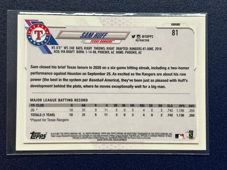 2021 Topps Chrome Refractor Sam Huff #81 RC Rookie Card | eBay