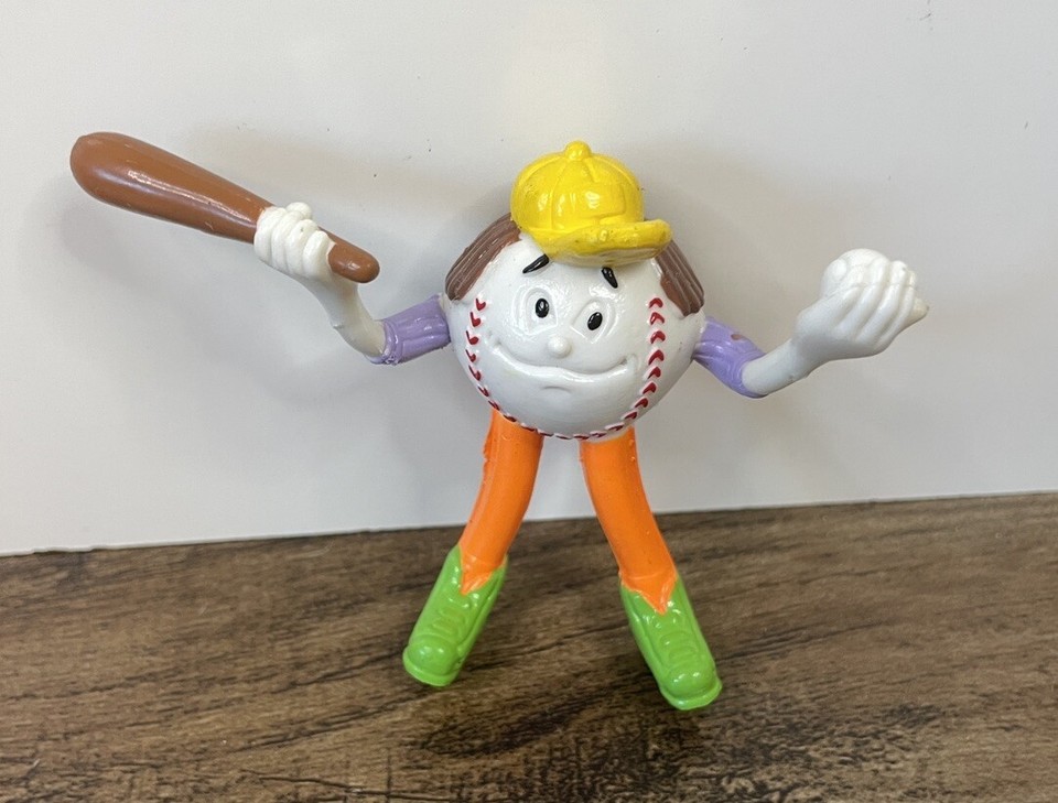 Vintage 2.5" Baseball Man Bendable Bendy Rubber Figure Bat & Ball ...