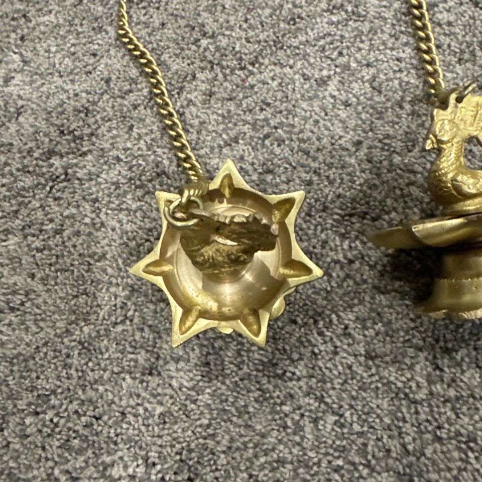 Traditional Brass Hanging Peacock Diya With Chain 16 Inches |Oil Lamp | 2 Pack | eBay