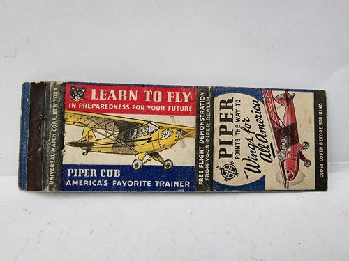 Vintage Matchbook Cover - Piper Cub Learn to Fly Airplane Plane Wings ...