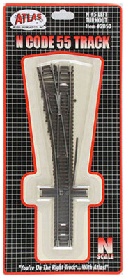 Atlas N Scale Code 55 #5 Left-Hand Turnout/Switch Model Train Track ...