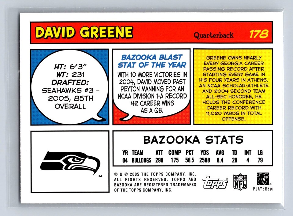 2005 Bazooka #178 David Greene Seattle Seahawks Rookie | eBay