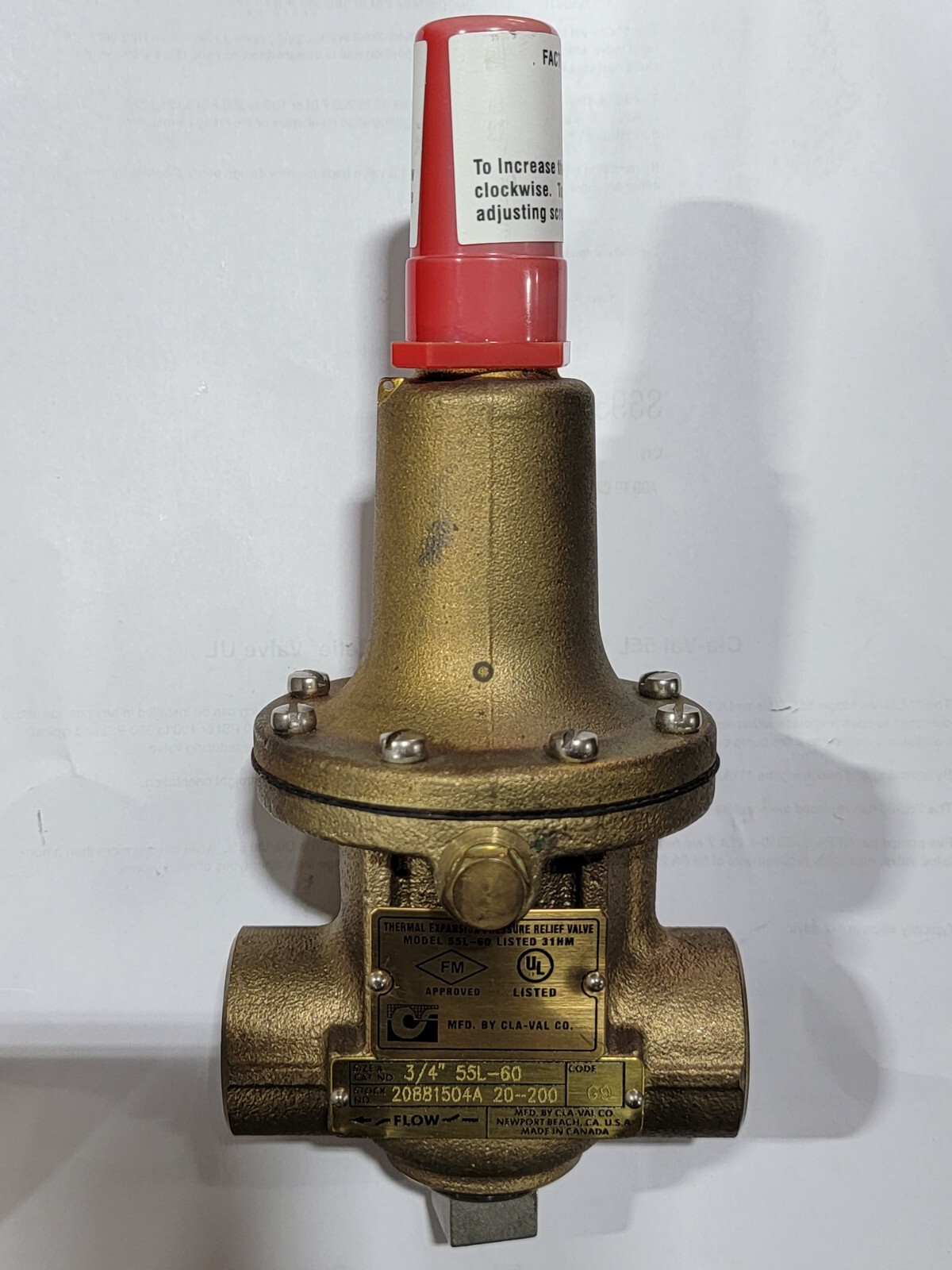 Cla-Val 3/4" 55L-60 Thermal Expansion Relief Valve | eBay