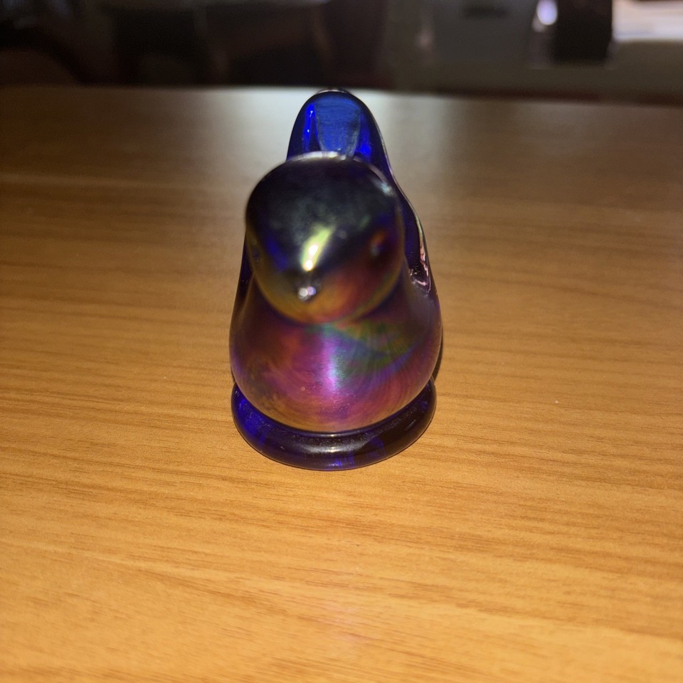 Leo Ward 1990 Terra Studios Rainbow Bird Blue Carnival Glass Figurine ...