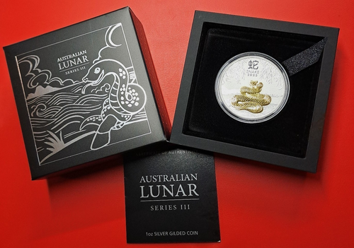 2025 Australien 1 $ Year of Snake Jahr der Schlange BU gilded 1ozSilber ...