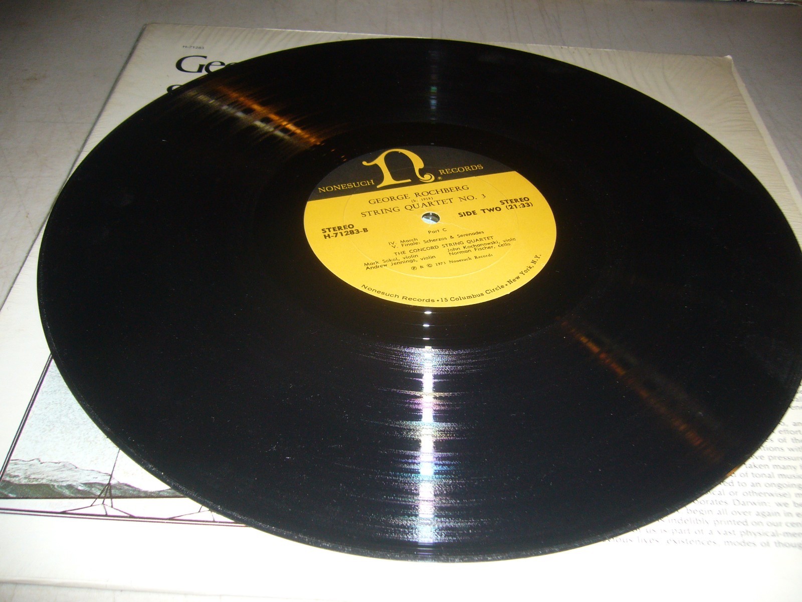 THE CONCORD STRING QUARTET GEORGE ROCHBERG NO. 3 LP NM Nonesuch H-71283 ...