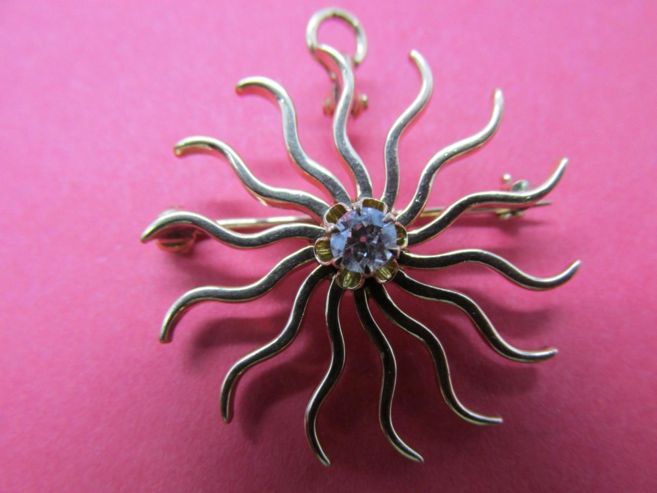 14k Solid Gold and Diamond Sundial Pendant and Brooch Very Rare Vintage ...