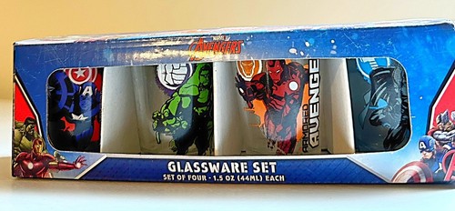 (NEW)Marvel Avengers Glassware Collecters Set of 4 Shot Glasses 1.5 ...