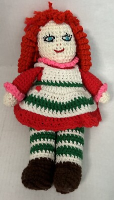Vintage Handmade Crochet Doll Red Ringlet Hair Stuffed Plush Toy 13" | eBay