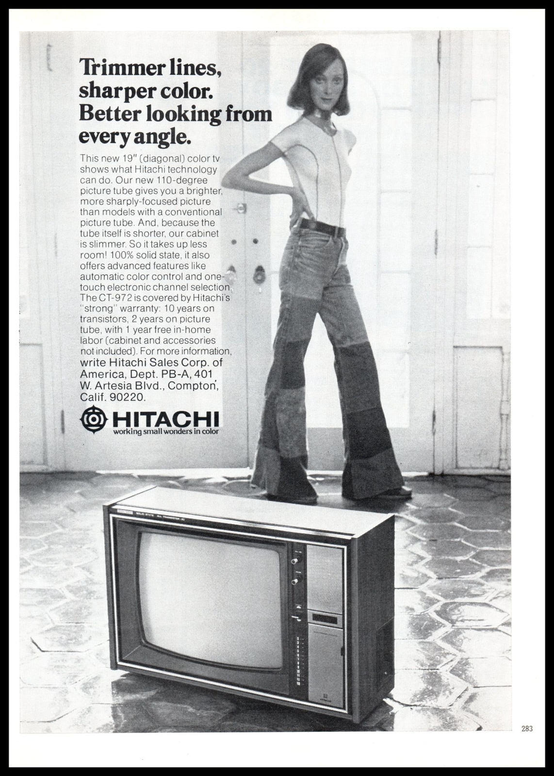 1974 Hitachi CT-972 TV Television CRT Vintage Print Ad Bell Bottoms ...