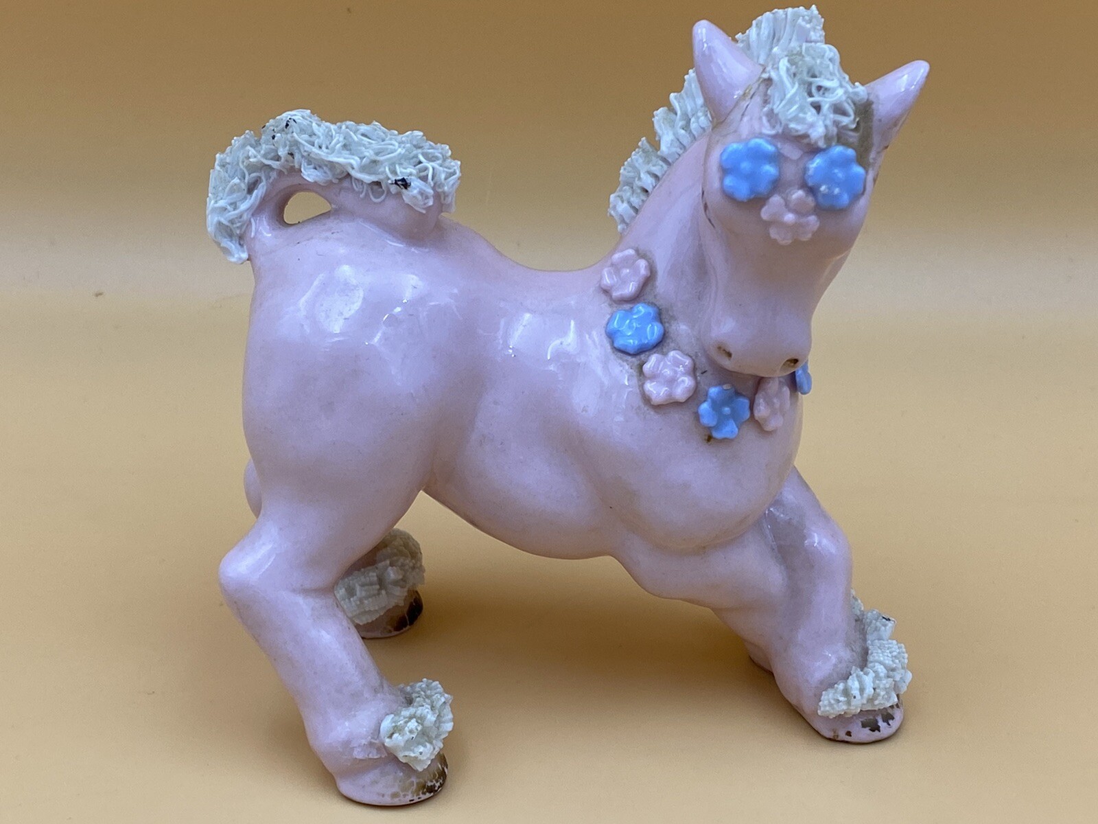 Vintage Pink Horse with Spaghetti Porcelain Mane and Tail, Made in ...