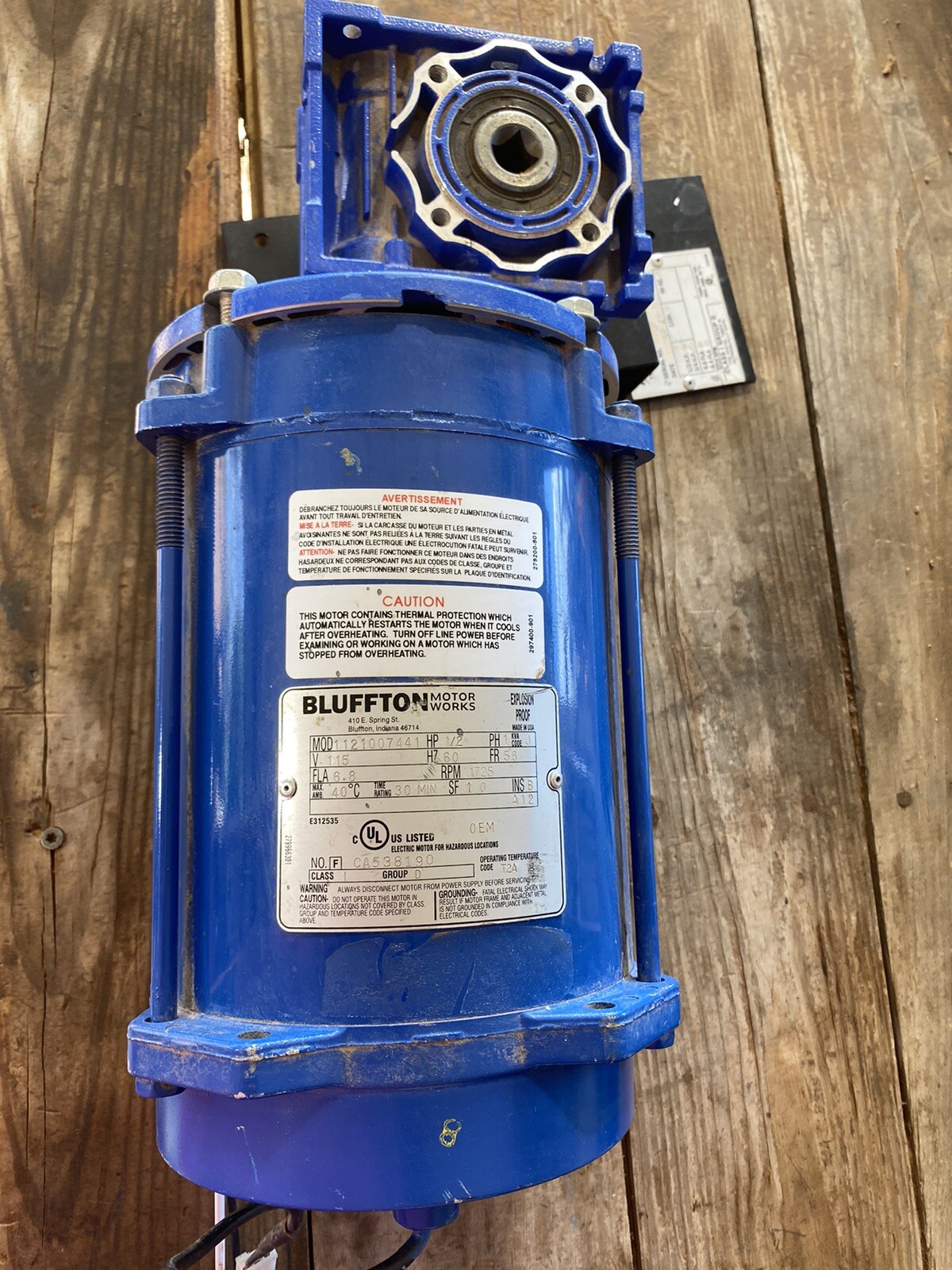 BLUFFTON 1121007441 1/2 HP ELECTRIC MOTOR & 25-1 RATIO REDUCER 1/2 ...