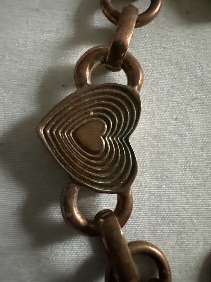 Vintage copper heart charm Link bracelet Rhinestone 7.5” | eBay