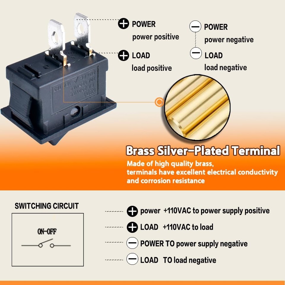 6 Pcs Boat Rocker Switch Snap in Toggle SPST On Off 2 Pin 2 Position ...