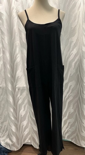 NWT Pact Black Racerback Shelf Bra Pockets Oversized Stretch Jumpsuit ...