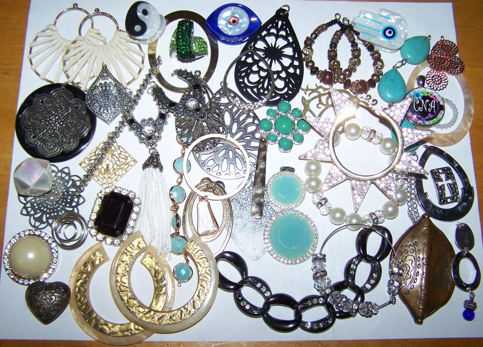 VTG~Mod Jewelry Parts Pieces Findings Lot Craft JewelryArt Metal Glass ...
