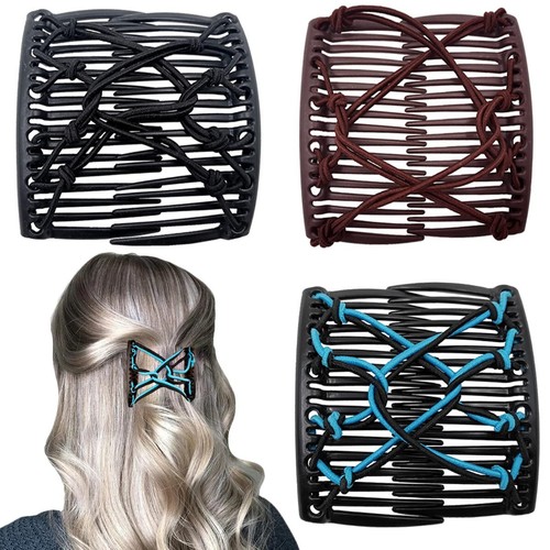 3Pcs Elastic Magic Hair Comb Clips Stretchy Double Hair Forks for Women ...