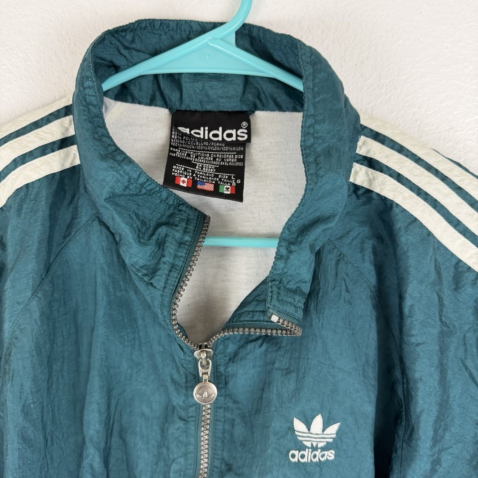 Vintage Adidas Trefoil Green Windbreaker Track Jacket Size Large Green ...