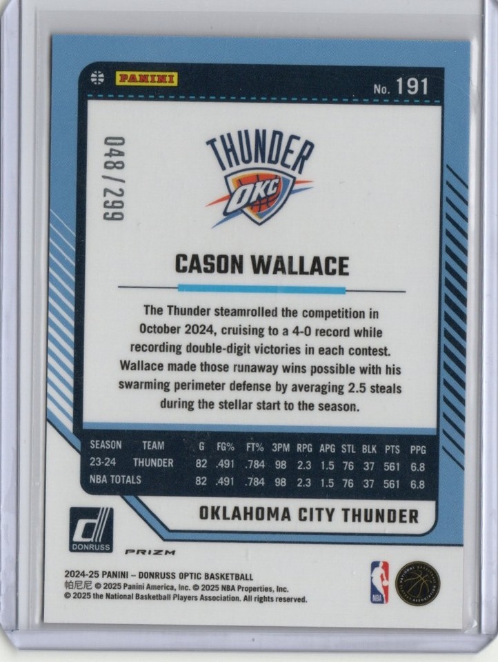 2024-25 Donruss Optic #191 Cason Wallace Hyper Orange #/299 | eBay