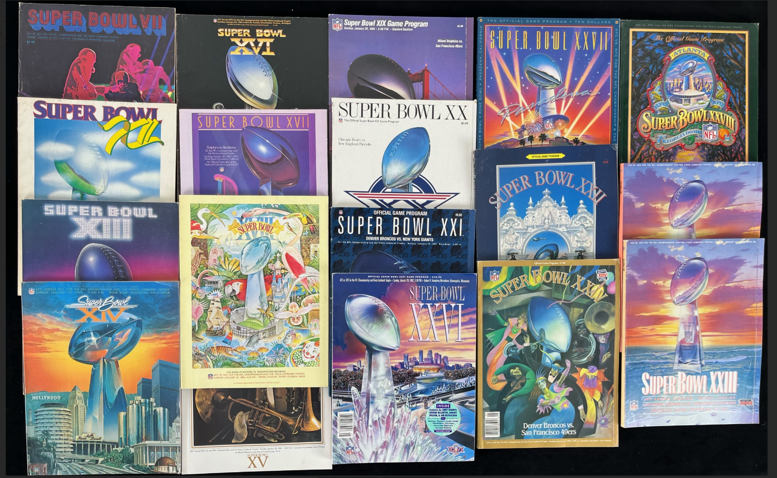 Great lot of 33 DIFFERENT Super Bowl Programs - SB VII to XLVIII - 7 to ...
