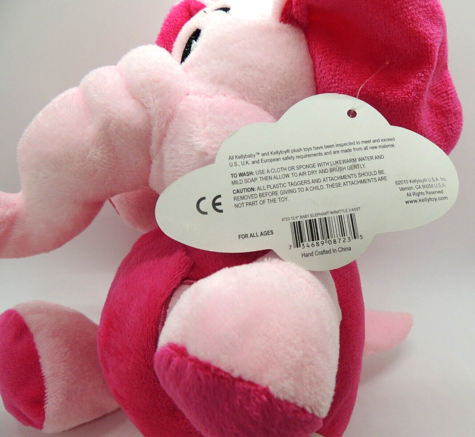 Kelly Baby Bright Pink Elephant Rattle Plush Toy Lovie Lovey Stuffed ...