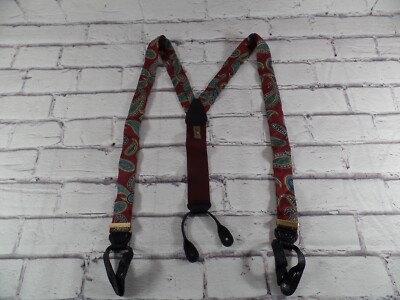 Trafalgar Mens Designer Suspenders Silk Jacquard Leather Adjustable ...