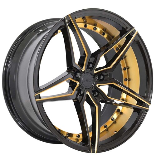 20" AC WHEELS AC01 GLOSS BLACK WITH GOLD ACCENTS EXTREME CONCAVE RIMS ...