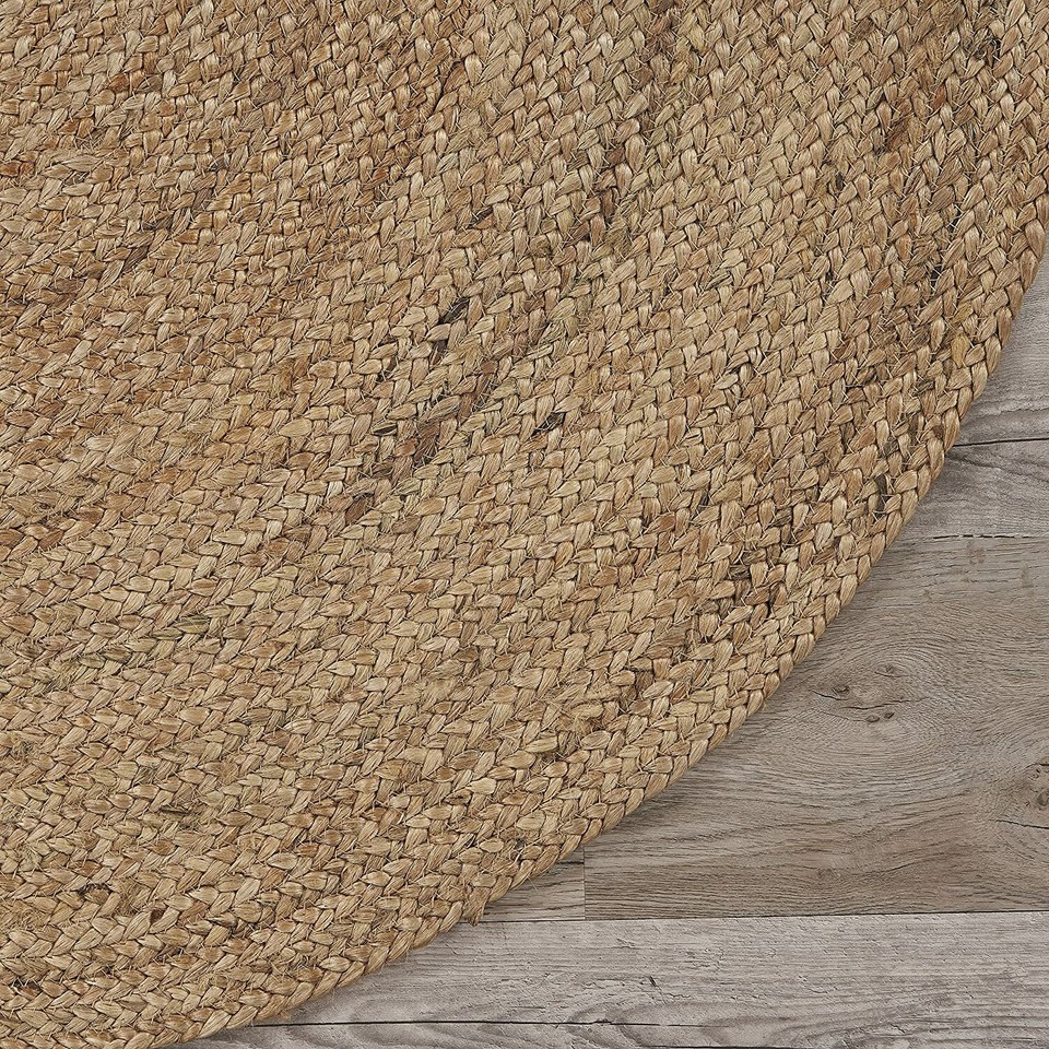 Round Rug Jute Reversible 100% Natural Braided Home Decor Rustic Look ...