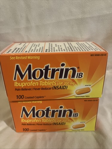 2X Motrin Ibuprofen Pain Reliever/ Fever Reducer 200mg 100 Caplets ...