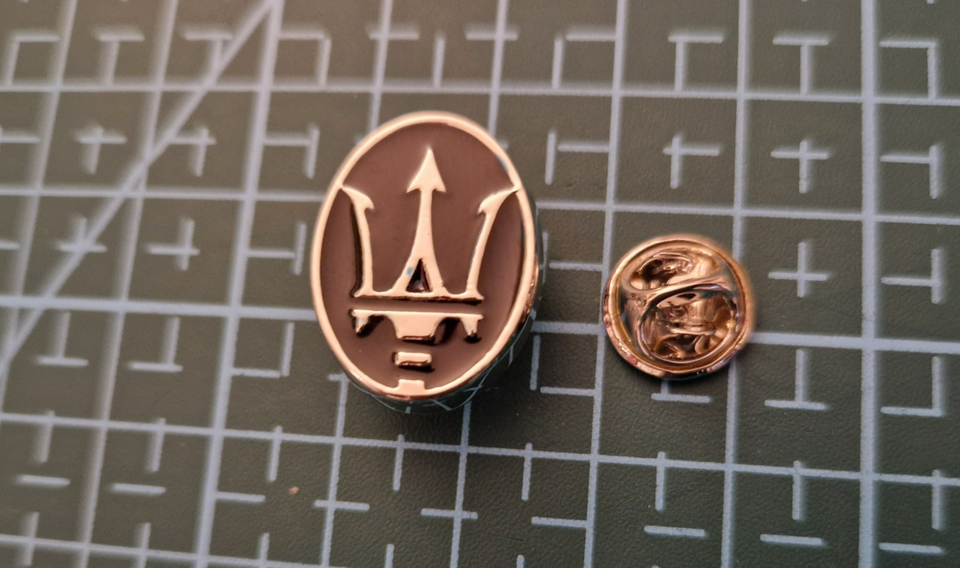 Maserati Trident car pin lapel badge logo metal chrome silver Black ...