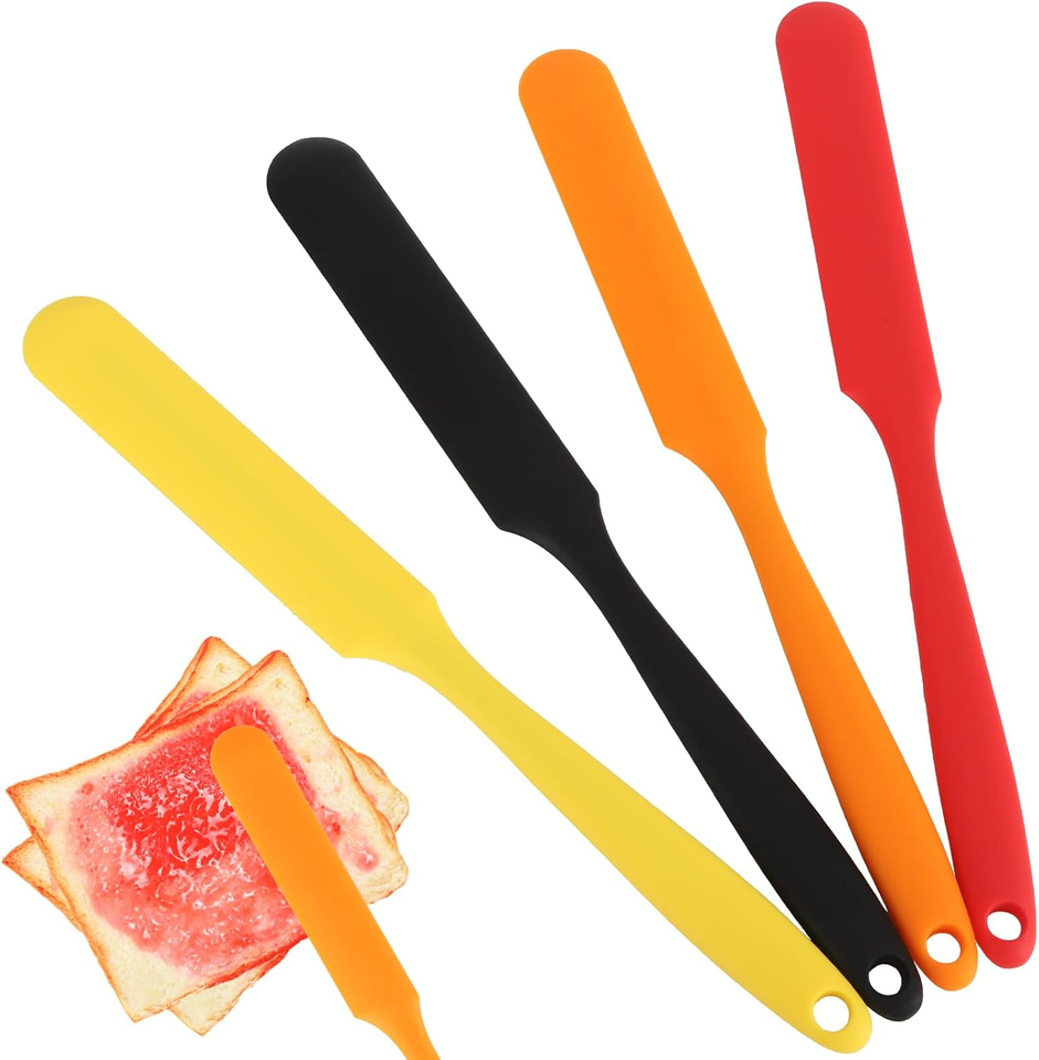 Silicone Jar Spatula Set of 4, Flexible Small Spurtle Spatula for ...