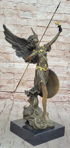 Winged Victory Athena Nike Paris Louvre 19" Bronze Marble Sculpture Art ...