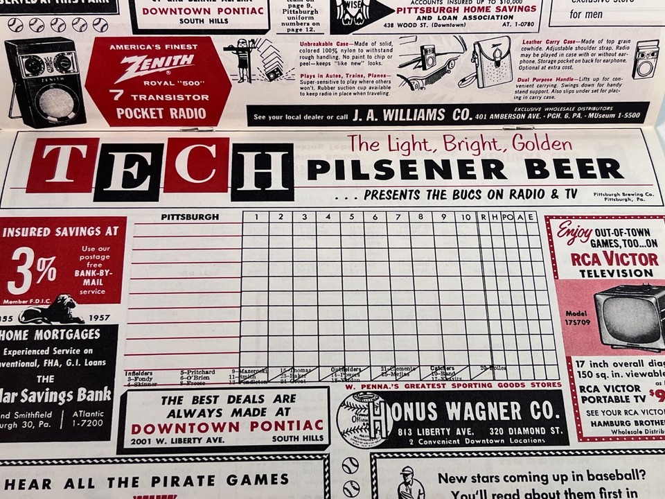 🔥7/8 May 1957 Pittsburgh Pirates Baseball Program vs Cubs Unscored HIGH ...