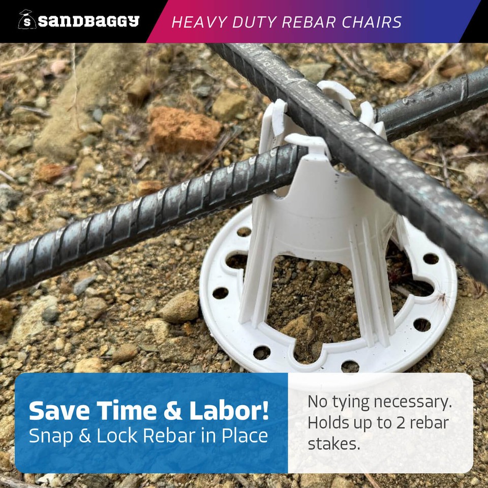 Sandbaggy Plastic Rebar Chairs - Elevates Rebar 2.5" or 3" - Rebar #3 ...