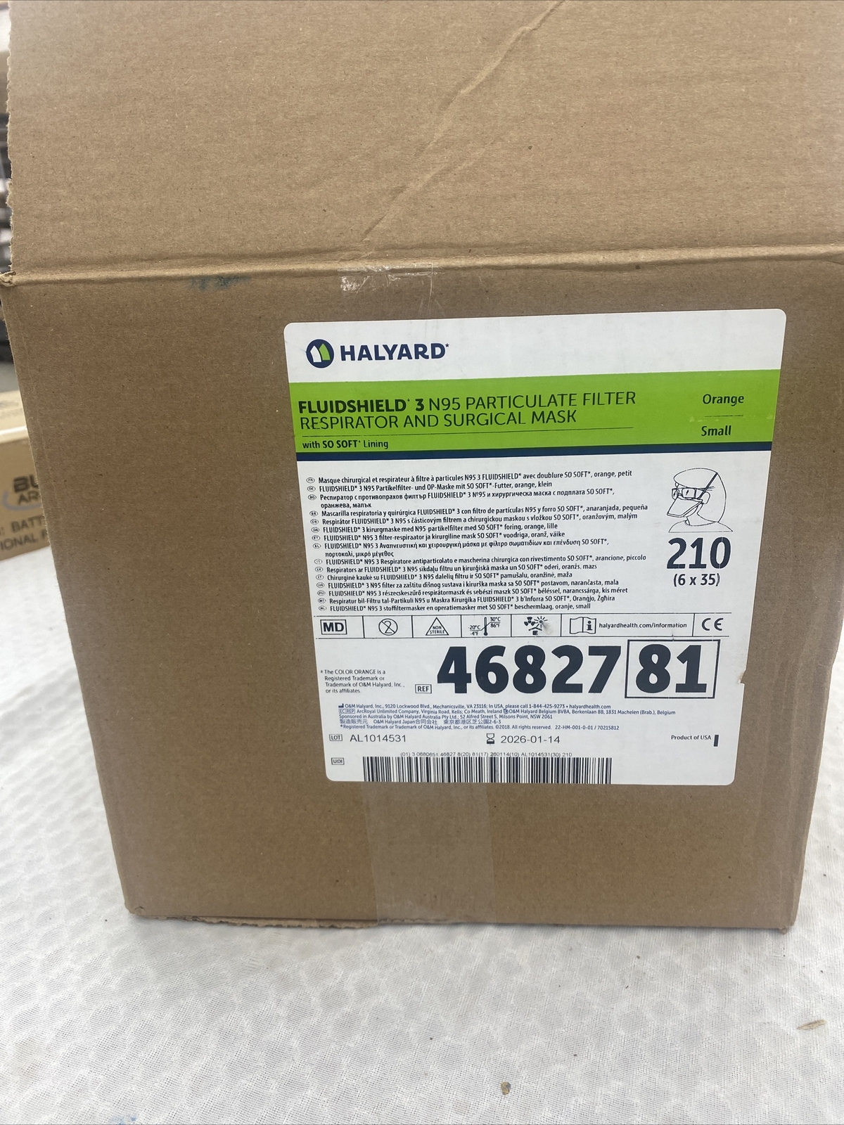 Case of 210 46827 Small Halyard N95 Masks Fluidshield 3 Surgical ...