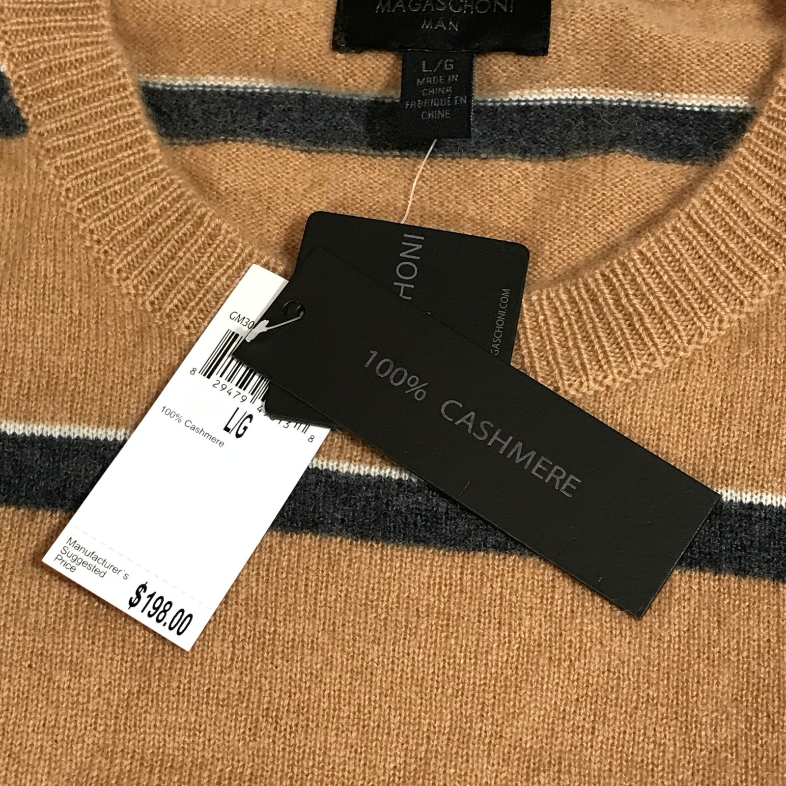 New Magaschoni Sweater Mens Large L Pullover Cashmere Beige Tan Gray ...