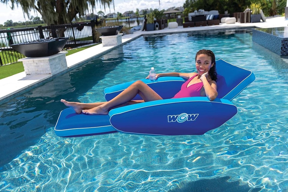 WOW Sports Modern Lounger Pool Float 5 Ft w Cup Holder Arm Rests NIB Inflatable | eBay
