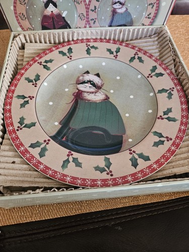 Oneida Salad/Dessert Plates Fiddlestix Holiday Cats Set of 4 w/Box NEW ...