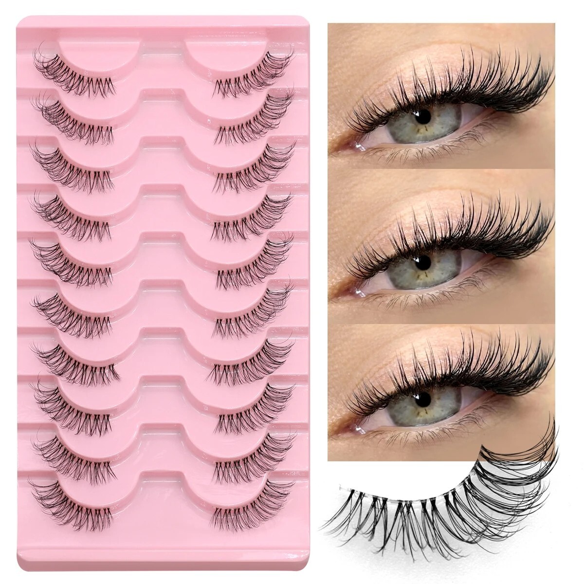 GROINNEYA Half Lashes Half Lashes Soft Natural Clear Band Lashes ...
