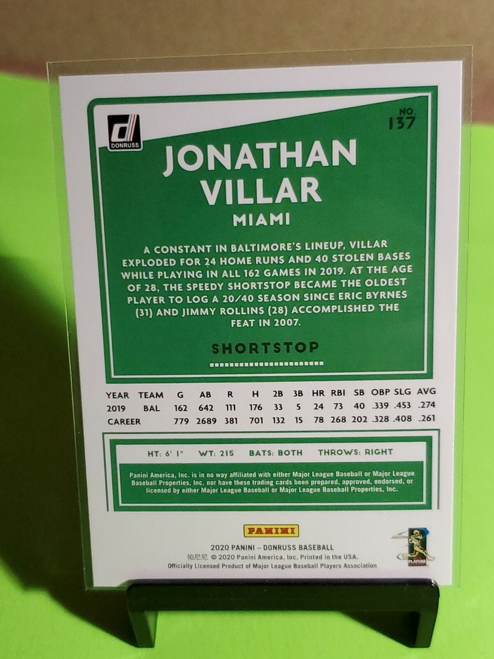 2020 Panini Donruss Baseball Holo Orange #137 Jonathan Villar Miami ...
