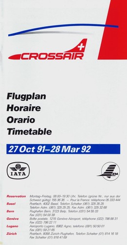 Crossair Timetable October 27, 1991 = | eBay