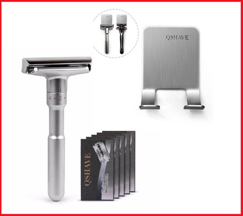 QShave Adjustable Safety Razor, Shaving Mild to Aggressive 1-6 Settings ...