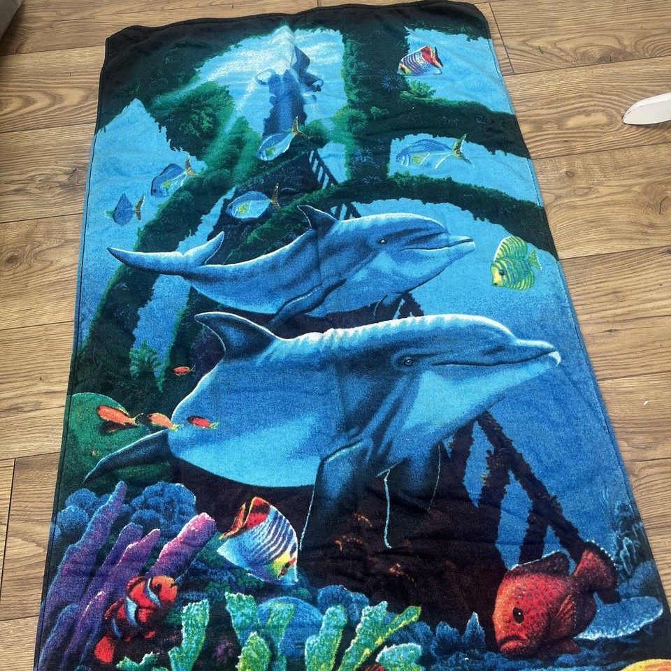 Vintage 90s Dolphin Beach Towel Tropical Fish Restmor Brazil Retro ...