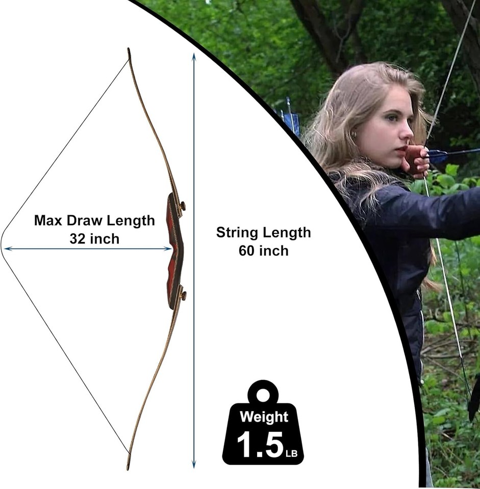 PMZ Archery Longbow Red Riser 65'' Wooden Takedown Professional Bow for ...