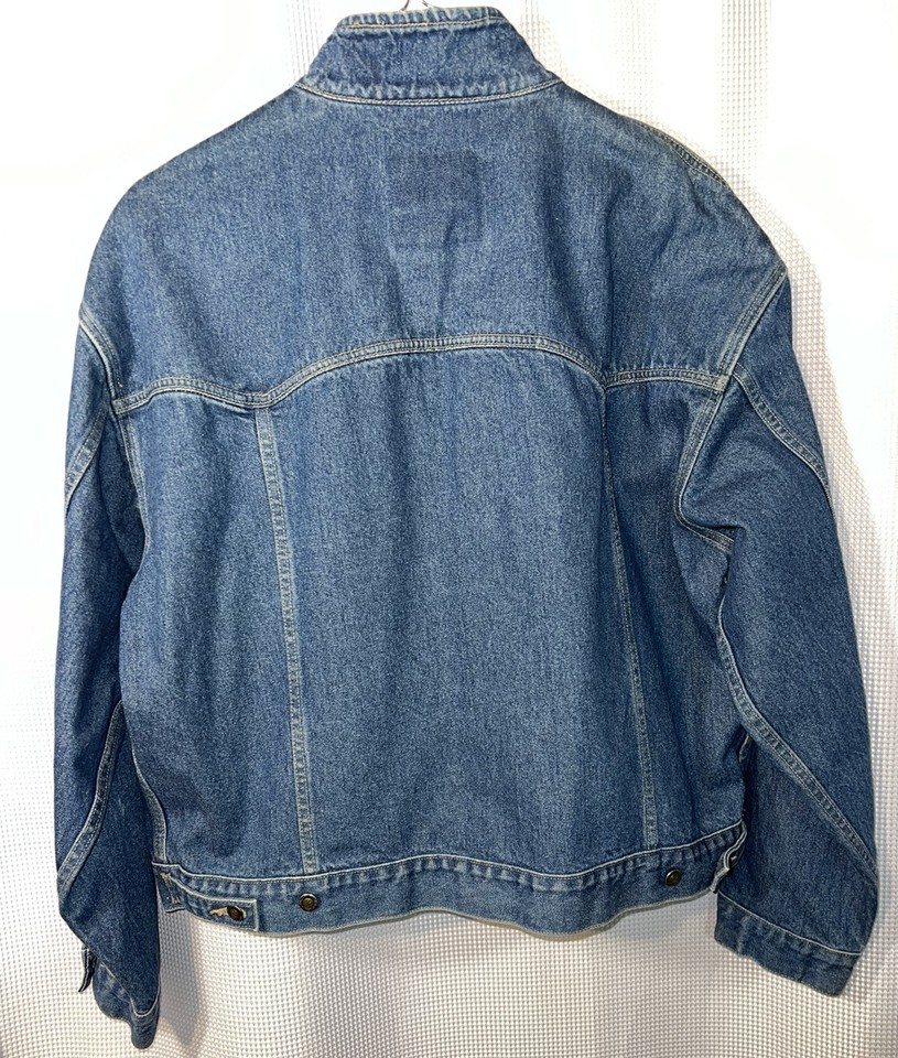Vintage Schaefer Outfitters Denim Jacket Leather Collar 2XL Made In USA ...