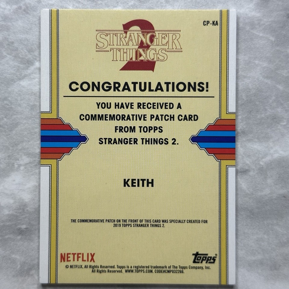 2019 Topps Stranger Things 2 #CP-KA Keith Palace Arcade Patch | eBay