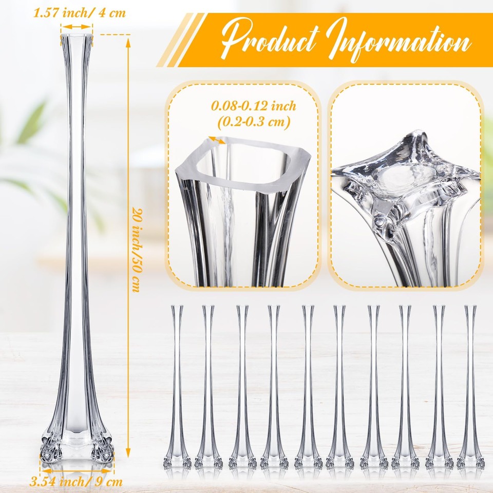16 pcs Eiffel Tower Vase Bulk for Centerpieces 20 Inch Clear Tall ...