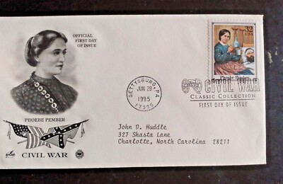 CIVIL WAR NURSE PHOEBE PEMBER 1995 ARTCRAFT PCS CACHET FDC VF | eBay